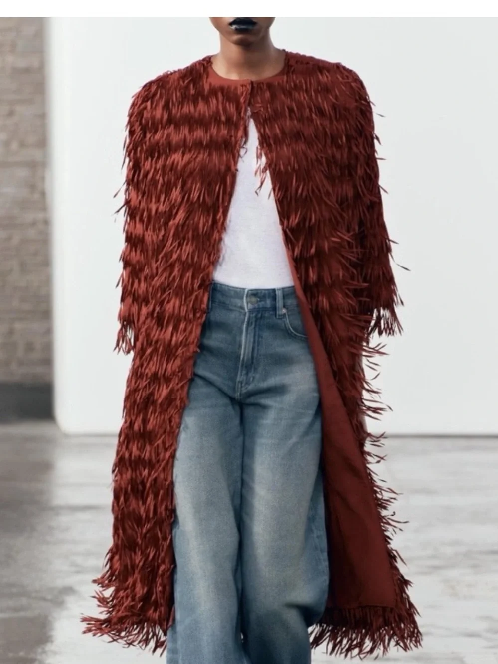 Zara | Jackets & Coats | Zara Gorgeous Textured Fringe Open Duster Coat ...